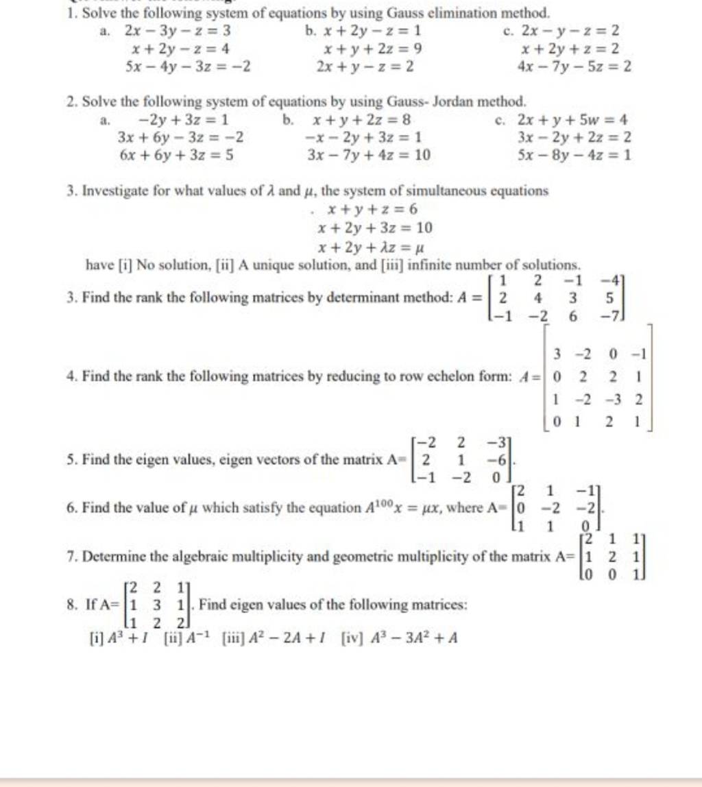 1. Solve the following system of equations by using Gauss elimination met..