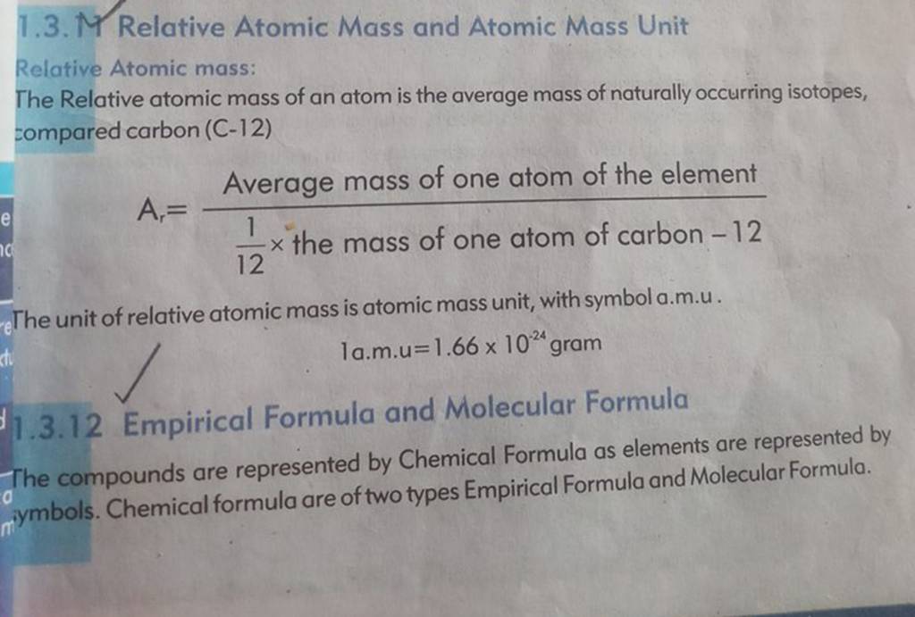1.3. M Relative Atomic Mass and Atomic Mass Unit Relative Atomic mass: T..