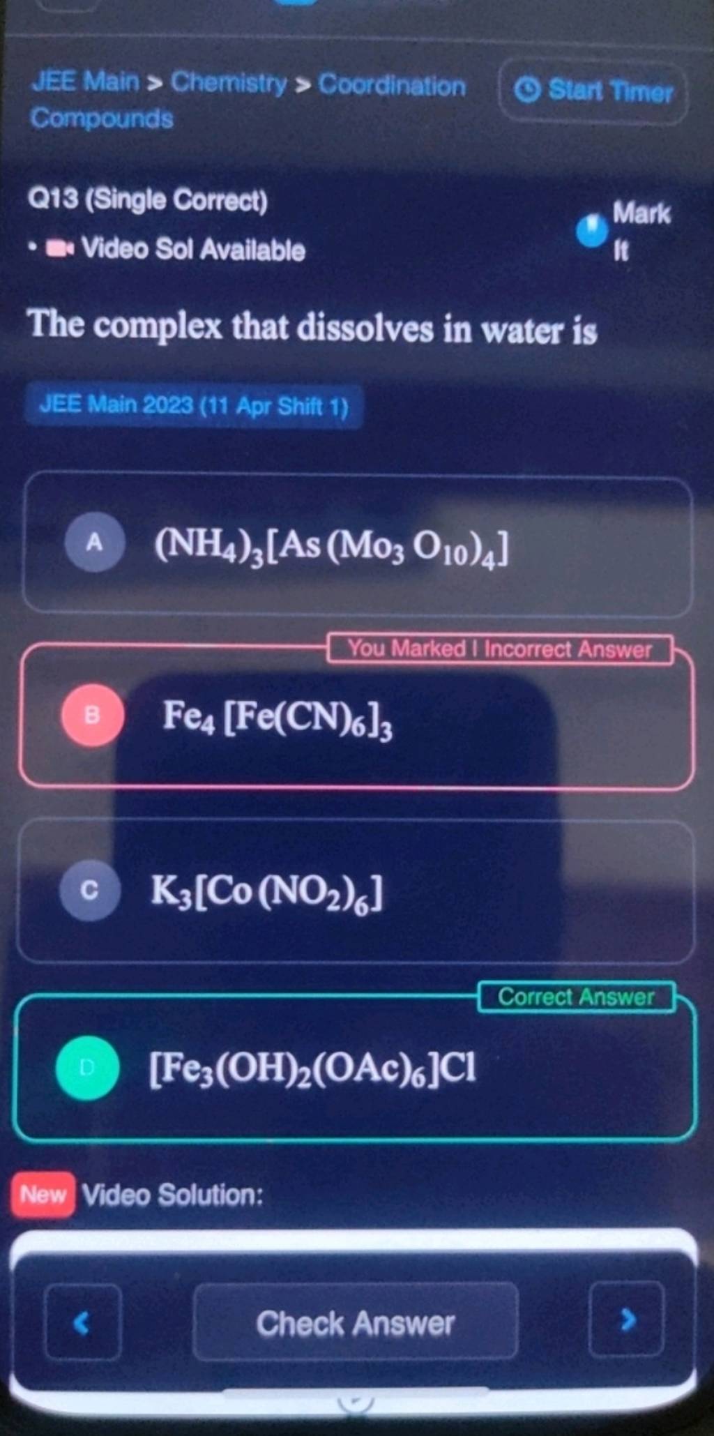 JEE Main > Chemistry > Coordination Compounds Stant Timer Q13 (Single Cor..