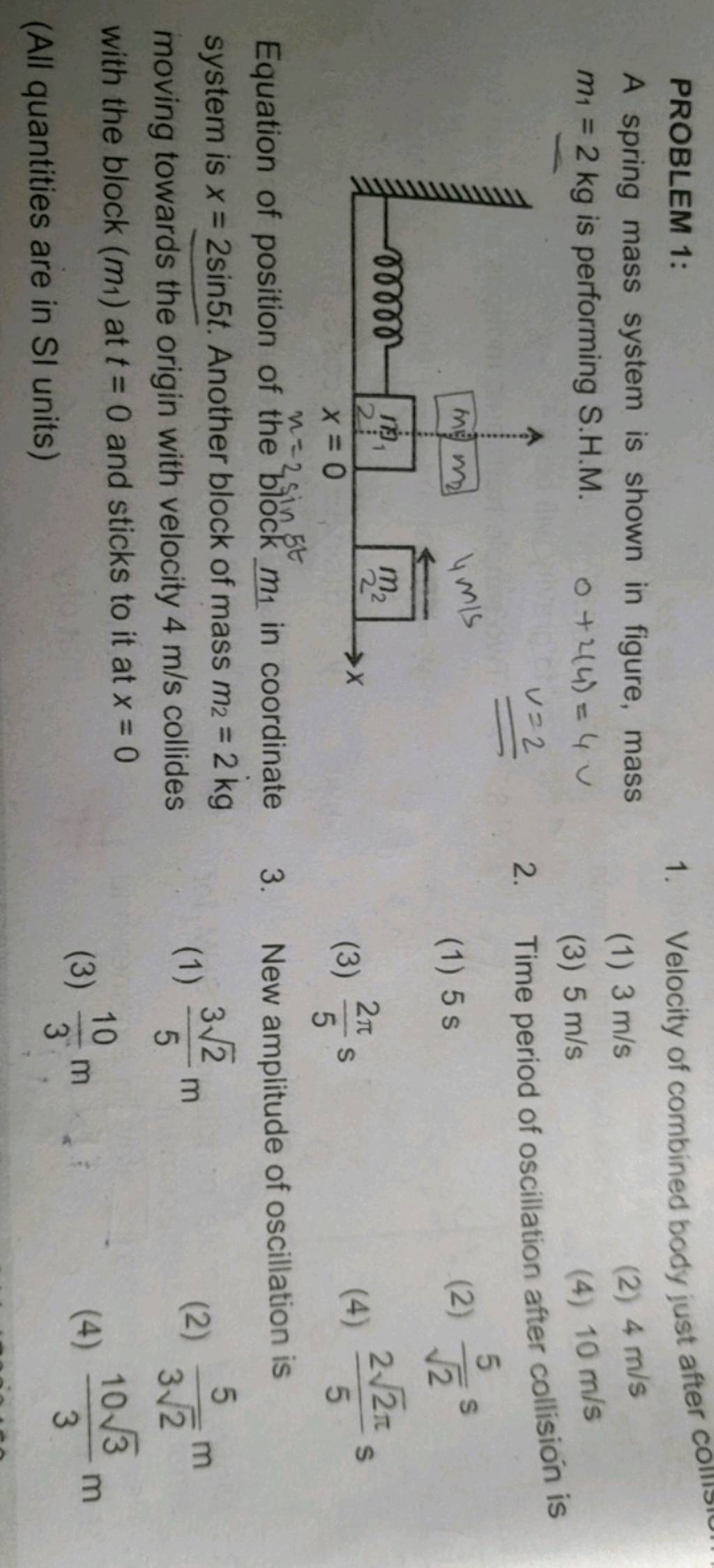 Problem 1 A Spring Mass System Is Shown In Figure Mass M1 2 Kg Is Perf
