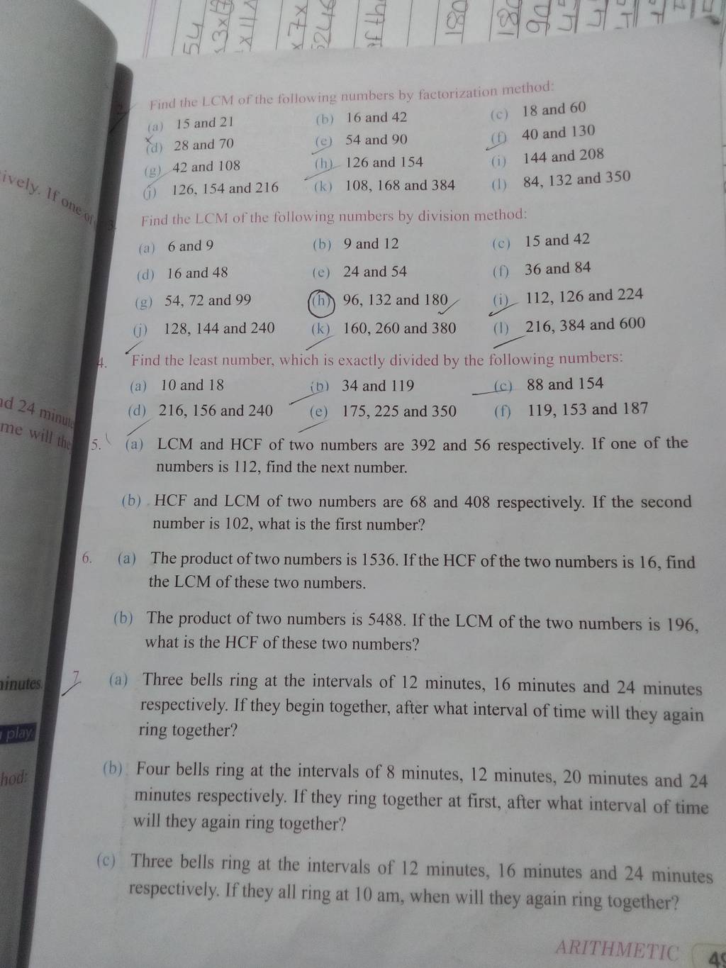 Find the LCM of the following numbers by factorization method: | Filo