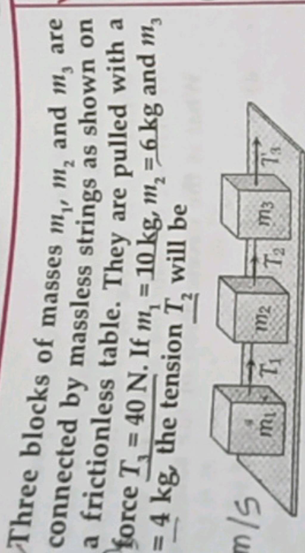 Three blocks of masses m1 ,m2 and m3 are connected by massless strings