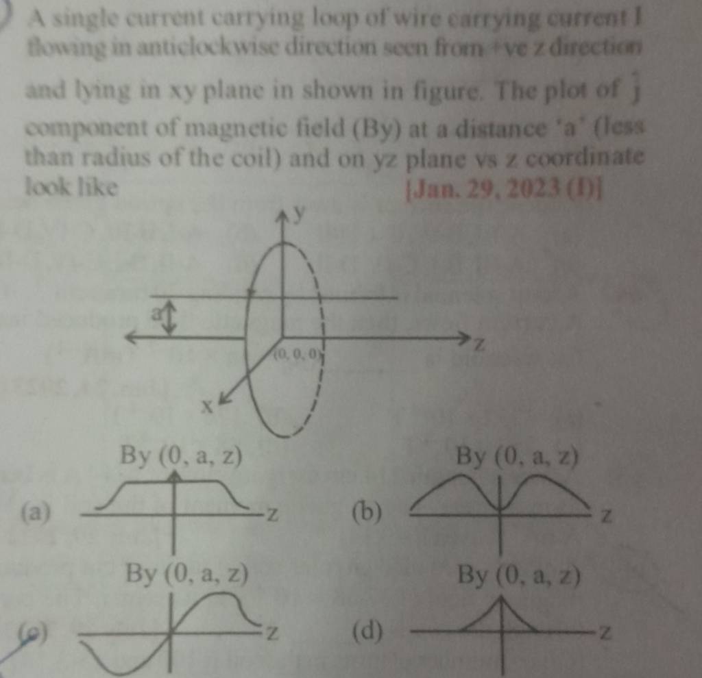 A single current carrying loop of wire carrying current I and lying in xy..