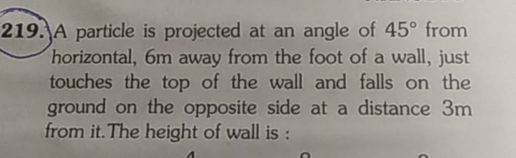 219 A Particle Is Projected At An Angle Of 45∘ From Horizontal 6 M Away