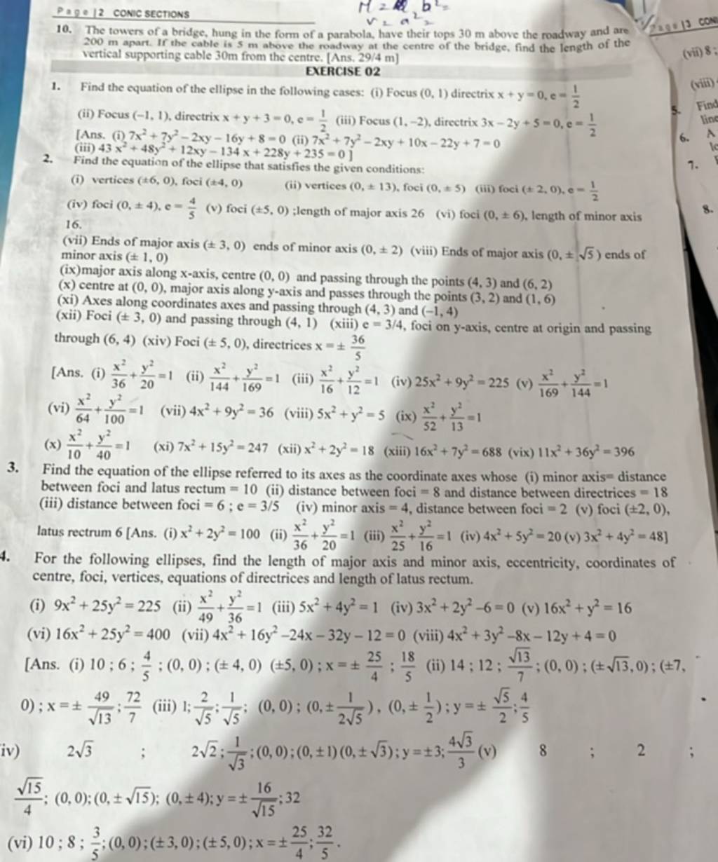 For the following ellipses, find the length of major axis and minor axis,..