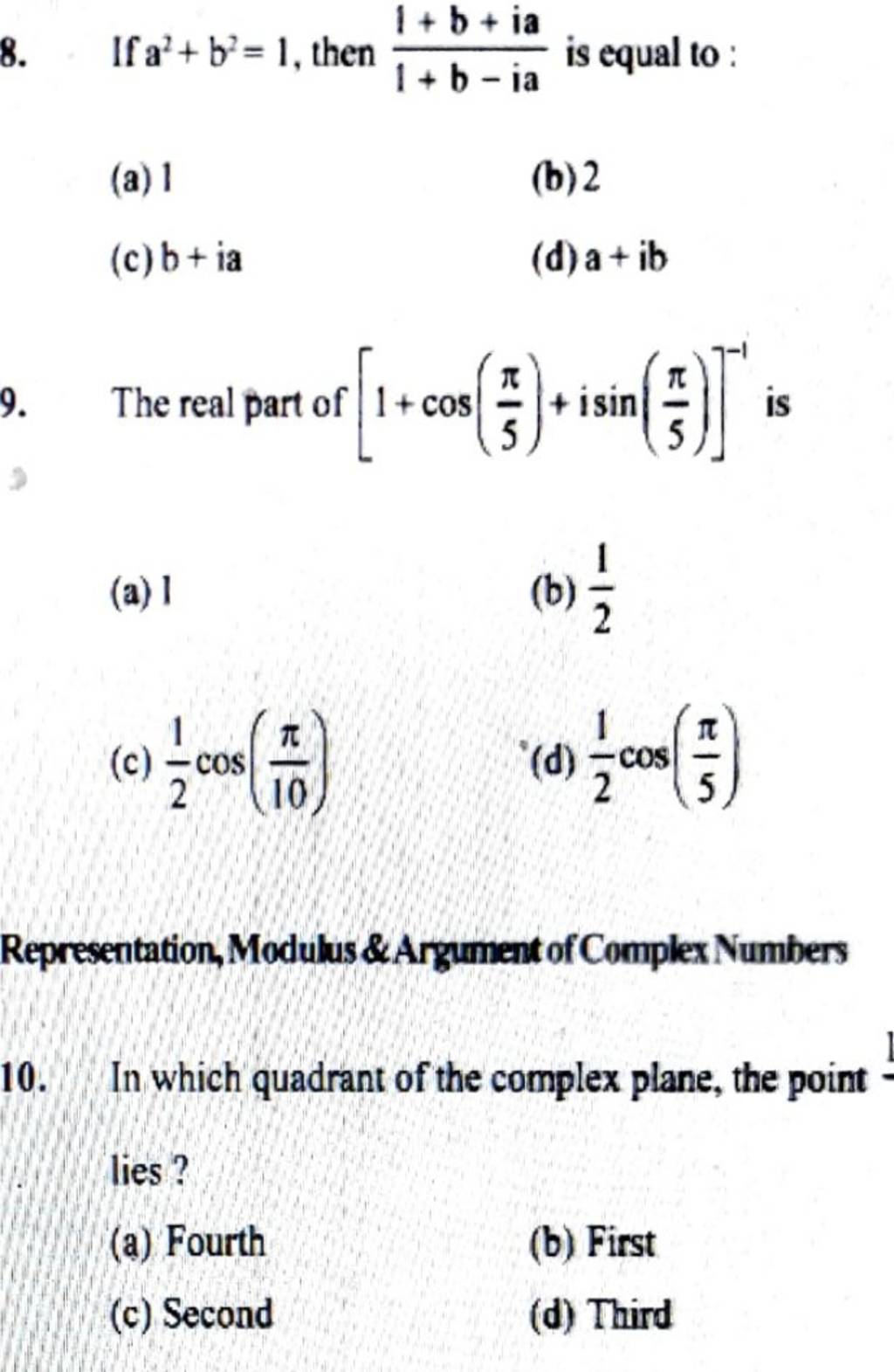 If a2+b2=1, then 1+b−ia1+b+ia is equal to : | Filo