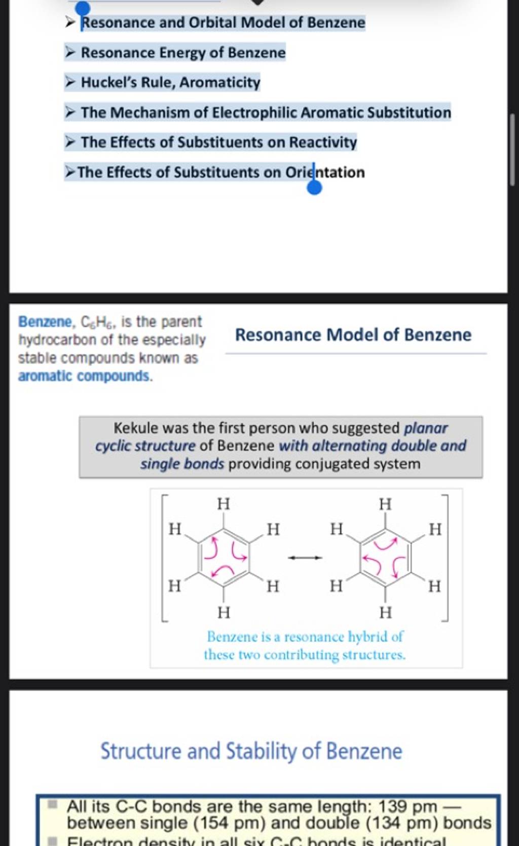 Resonance and Orbital Model of Benzene Resonance Energy of Benzene Huckel..