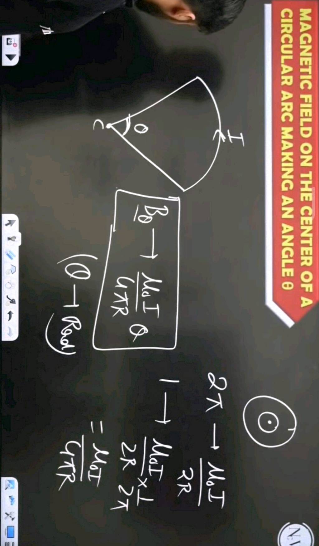 MAGNETIC FIELD ON THE CENTER OF A CIRCULAR ARC MAKING AN ANGLE 0 с I ан В..