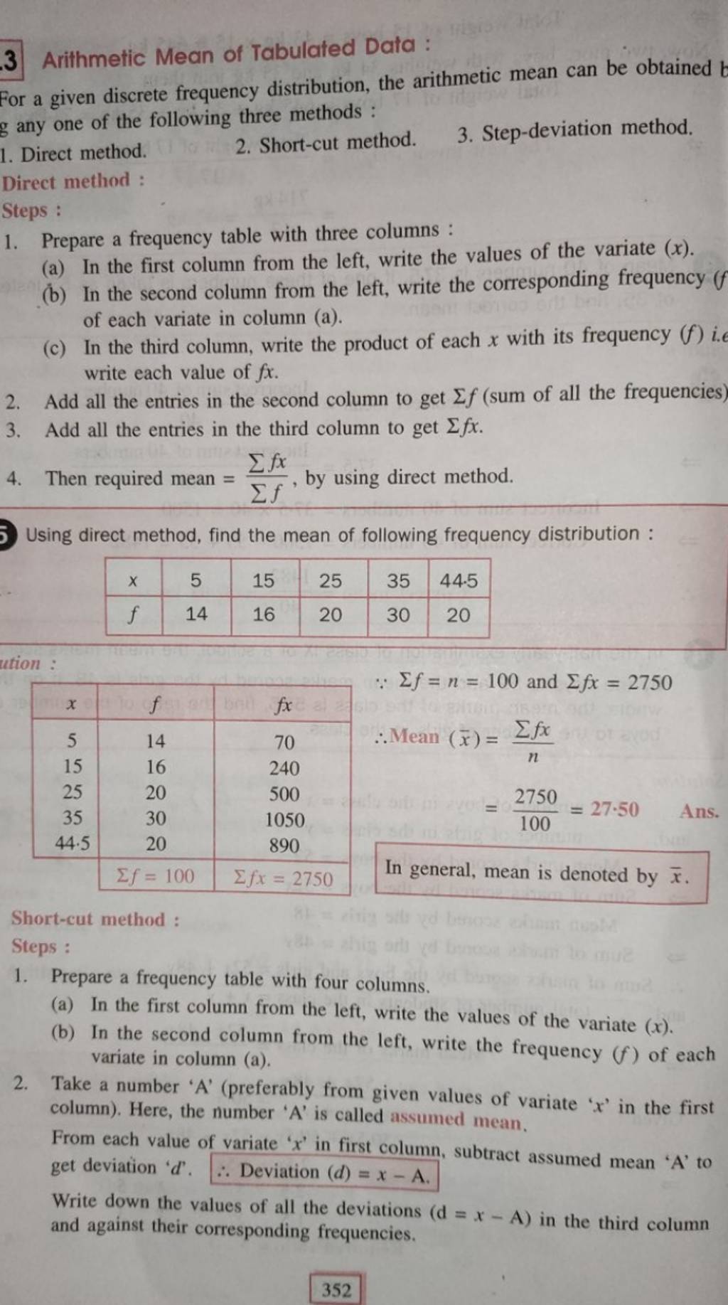 3 Arithmetic Mean Of Tabulated Data For A Given Discrete Frequency Dist
