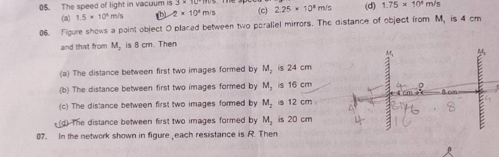 Figure shows a point object O placed between two paraliel mirrors. The di..