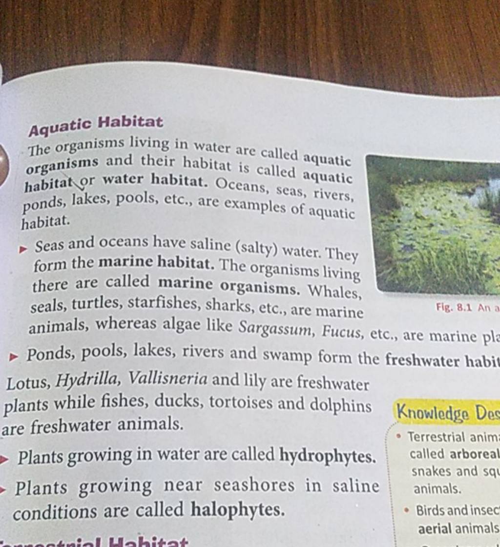 Aquatic Habitat The organisms living in water are called aquatic organism..