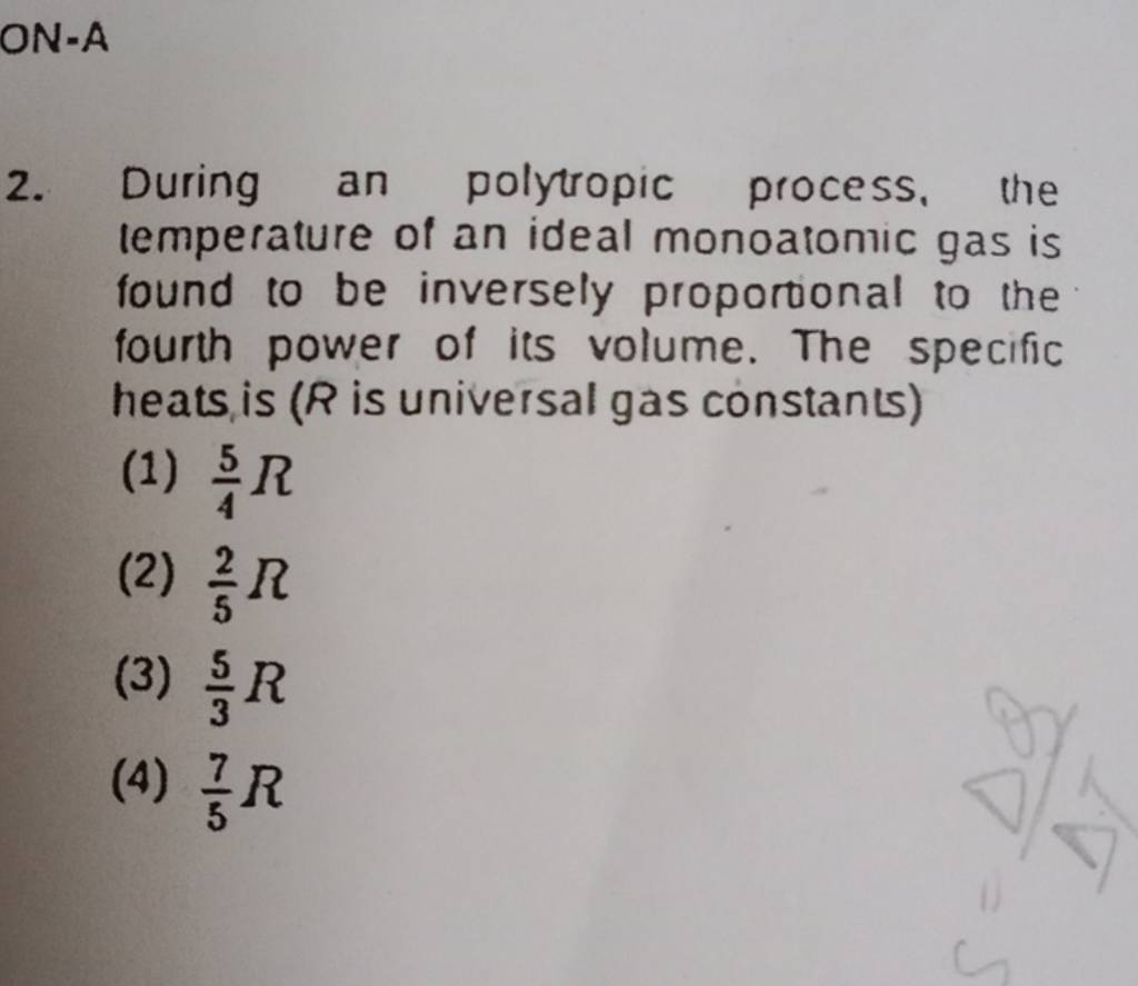 During an polytropic process, the lemperature of an ideal monoatomic gas