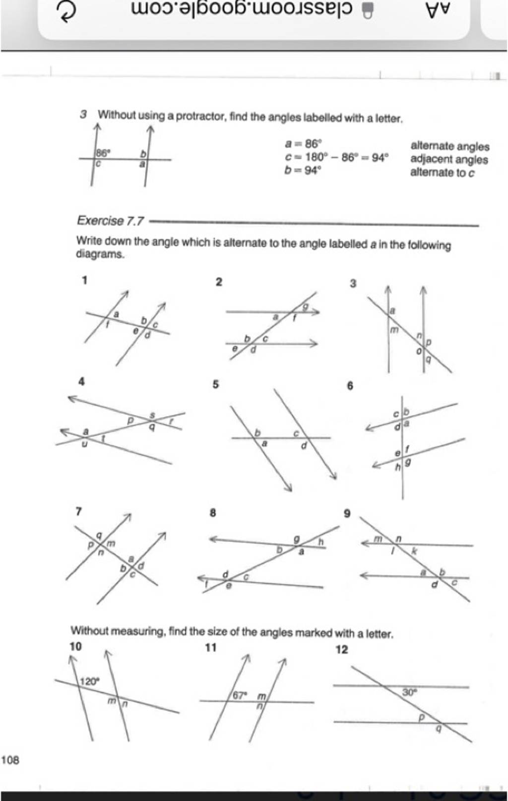 3 Without using a protractor, find the angles labelled with a letter. a=8..