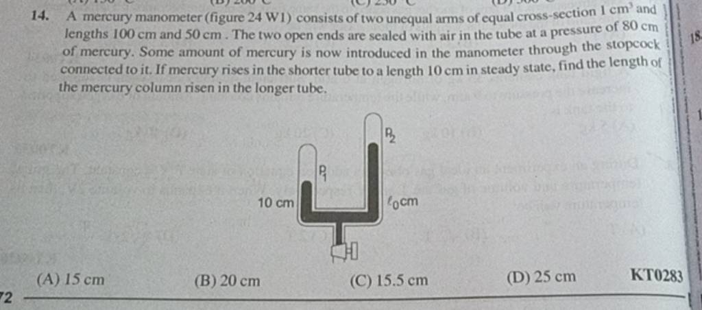 A mercury manometer (figure 24 W1 ) consists of two unequal arms of equal..