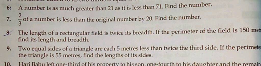 6: A number is as much greater than 21 as it is less than 71 . Find the n..