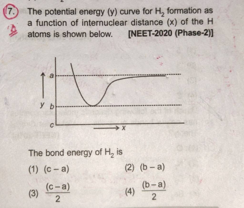 (7.) The potential energy (y) curve for H2 formation as a function of in..