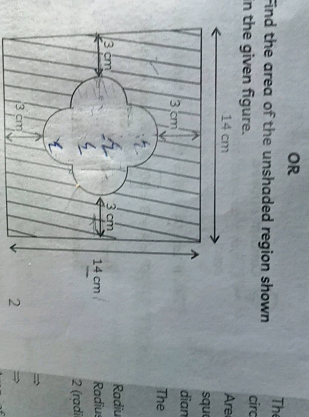 OR Find the area of the unshaded region shown n the given figure. | Filo