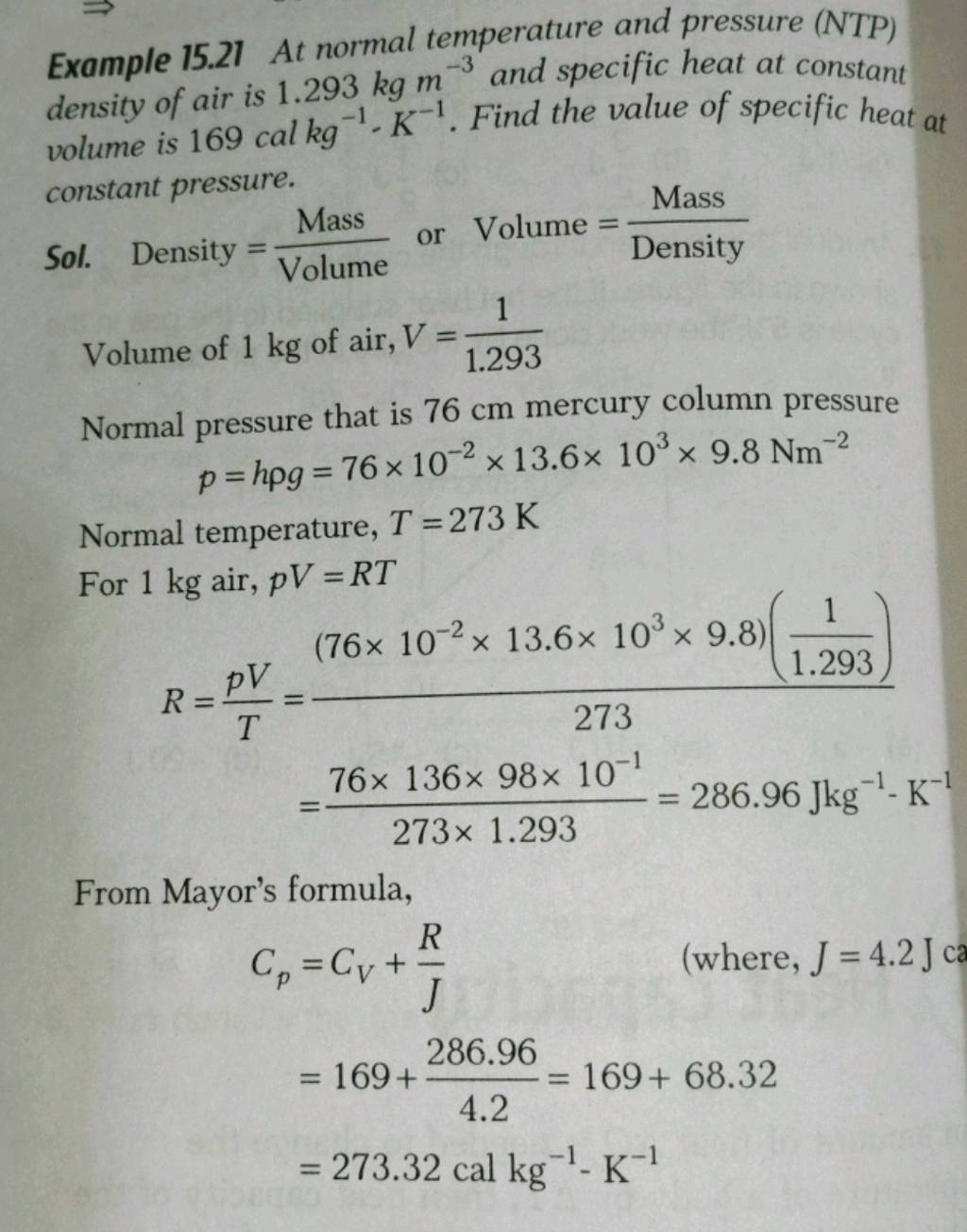 Example 15.21 At normal temperature and pressure (NTP) density of air is