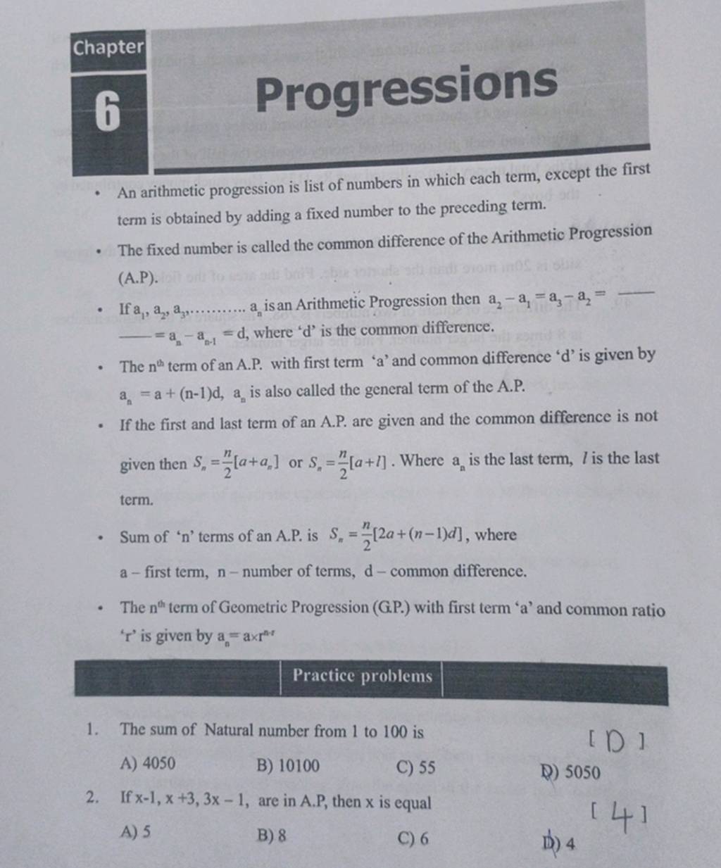 Chapter Progressions - An arithmetic progression is list of numbers in wh.. Chapter Progressions - An arithmetic progression is list of numbers in wh..