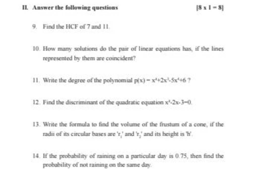 Ii Answer The Following Questions [8×1−8] 9 Find The Hcf Of 7 And 11