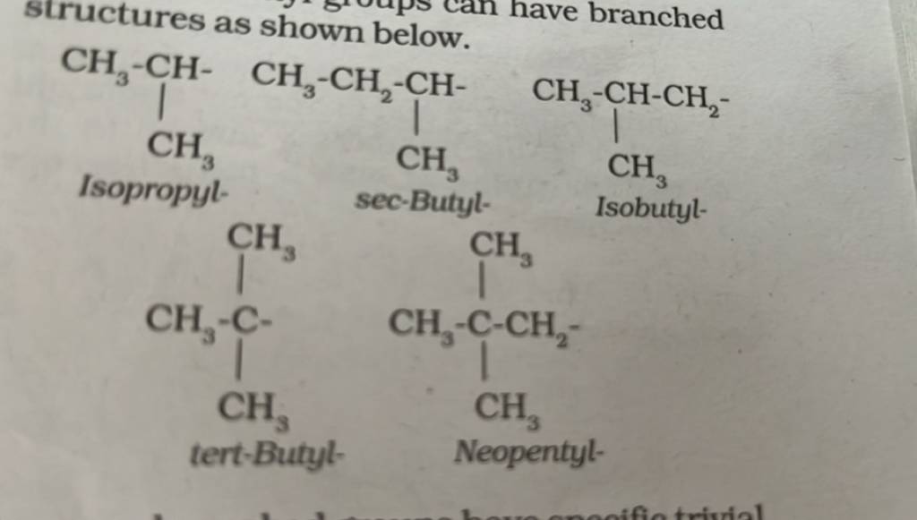 structures as shown below. CCC CCCC CC(C)C Isopropyl- sec-Butyl- Isobutyl..