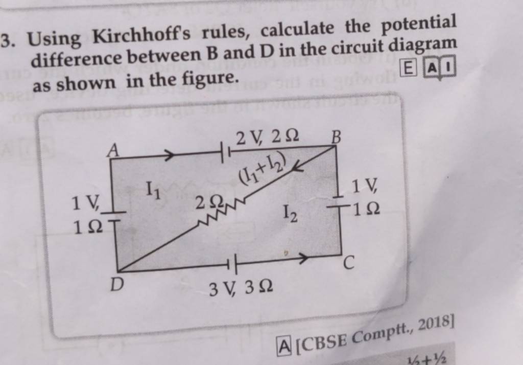 3 Using Kirchhoffs Rules Calculate The Potential Difference Between B