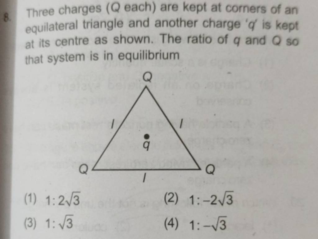 Three charges ( Q each) are kept at corners of an equilateral triangle an..