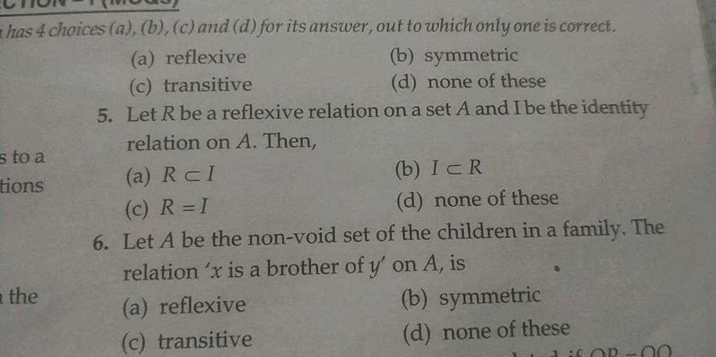 Let A be the non-void set of the children in a family. The relation ' x i..