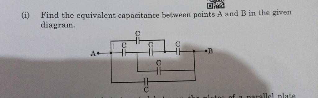(i) Find the equivalent capacitance between points A and B in the given d..