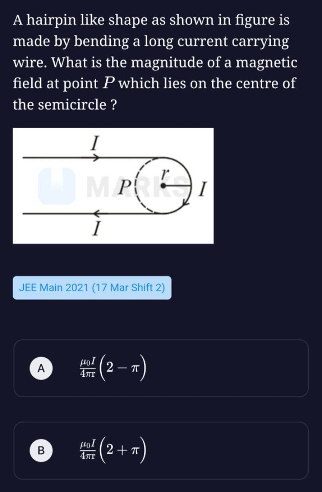 A hairpin like shape as shown in figure is made by bending a long current..