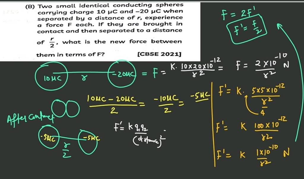 B Two Small Identical Conducting Spheres Carrying Charge 10μc And −20μc