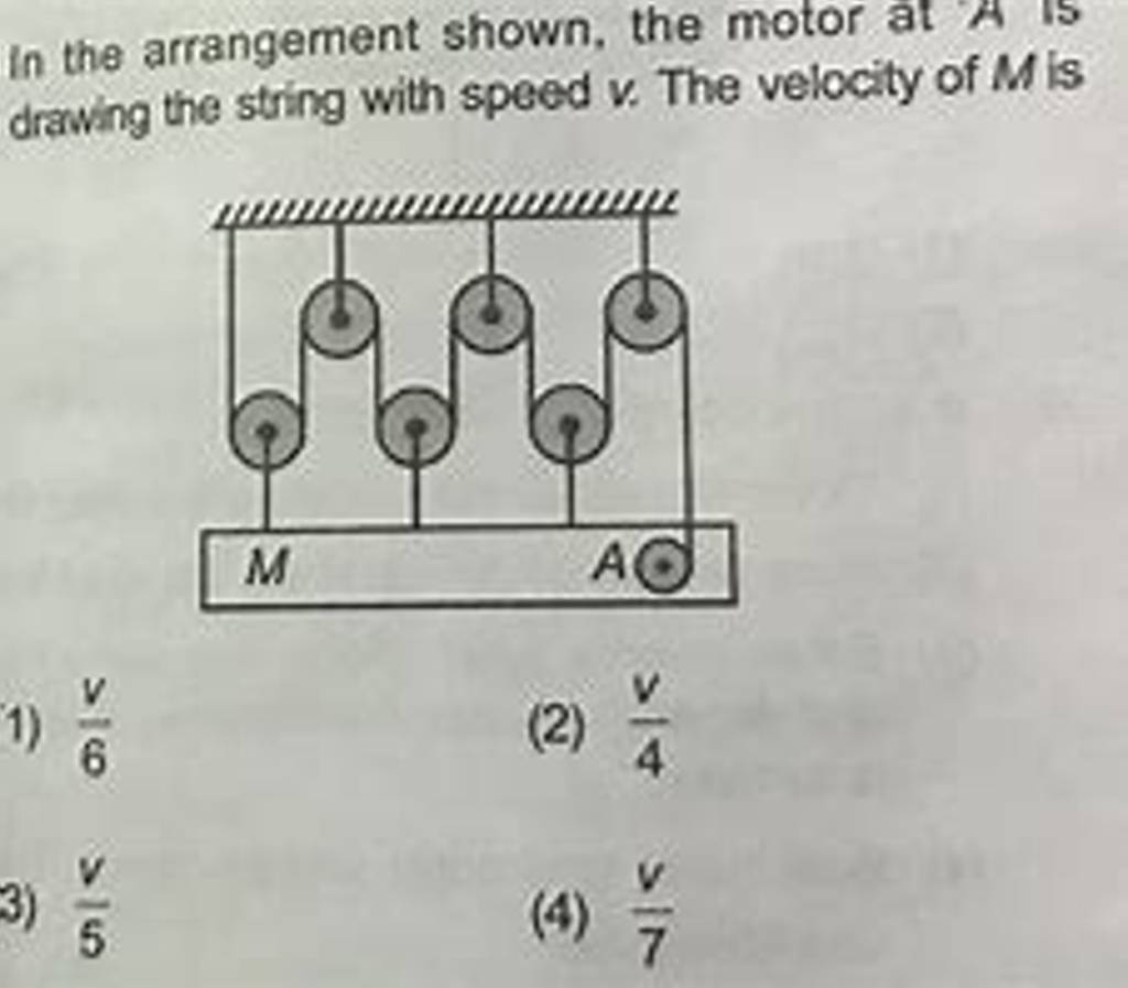 In the arrangement shown, the motor at A is drawing the string with speed..