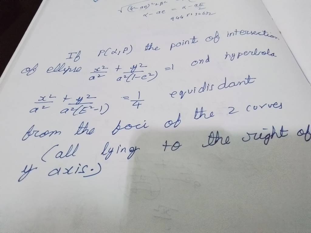 If P α β The Point Of Intersection Of Ellipse A2x2 A2 1−c2 Y2 1 And Hy