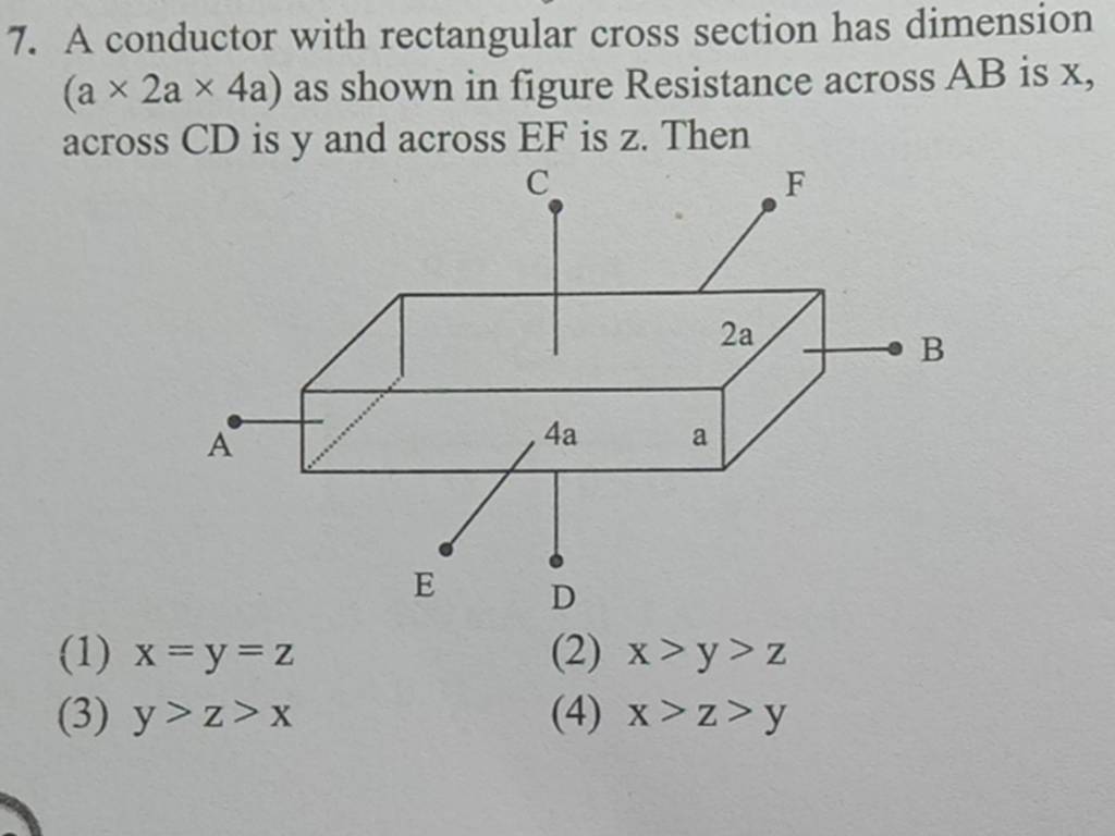 A conductor with rectangular cross section has dimension (a×2a×4a) as sho..