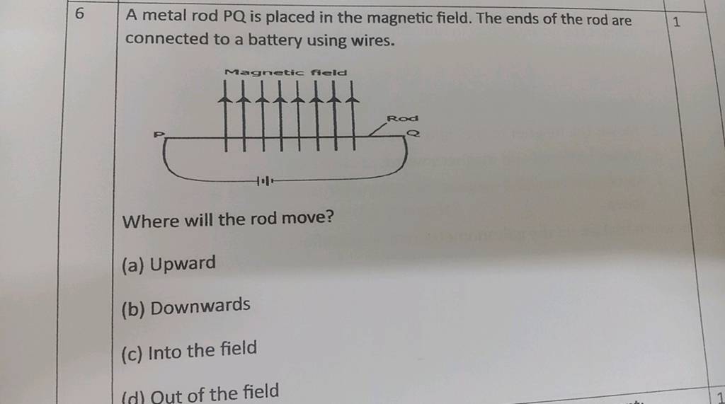 6 A metal rod PQ is placed in the magnetic field. The ends of the rod are..