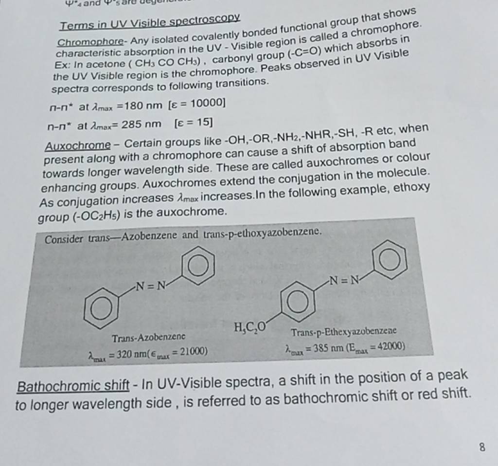 Terms in UV Visible spectroscopy Chromophore- Any isolated covalently bon..