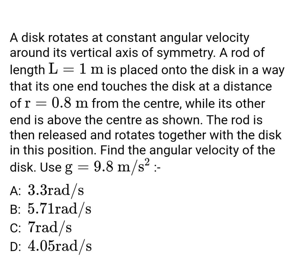 A Disk Rotates At Constant Angular Velocity Around Its Vertical Axis Of S