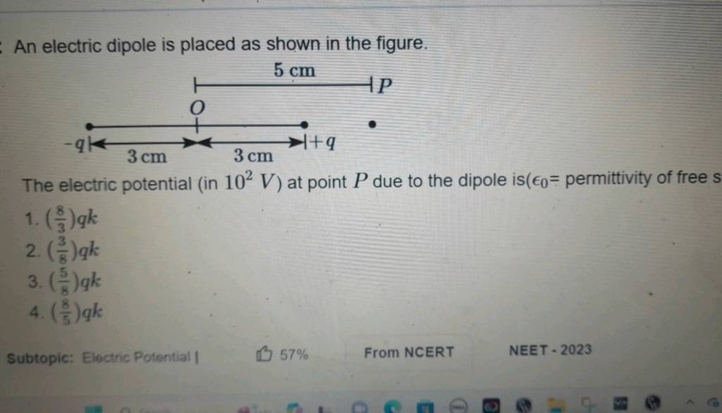 An electric dipole is placed as shown in the figure. The electric potenti..