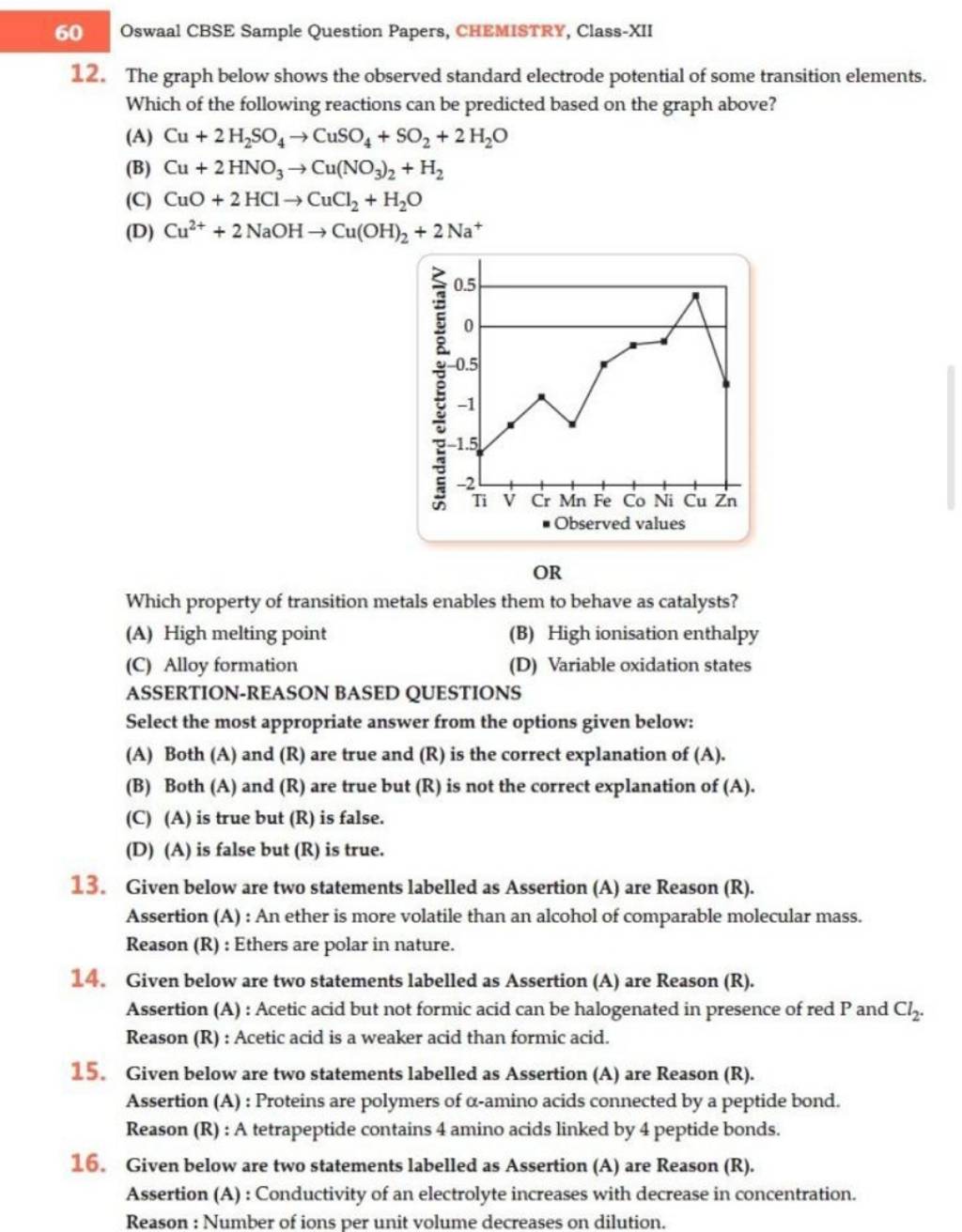 60 Oswaal CBSE Sample Question Papers, CHEMISTRY, Class-XII 12. The graph.. 60 Oswaal CBSE Sample Question Papers, CHEMISTRY, Class-XII 12. The graph..