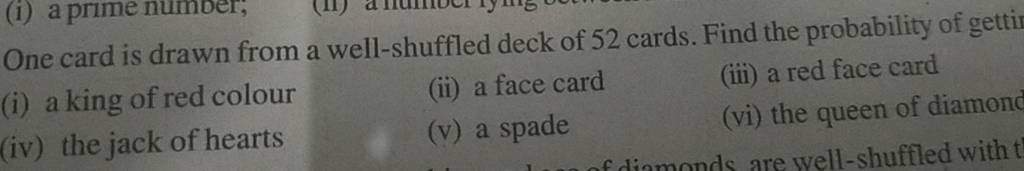 One card is drawn from a well-shuffled deck of 52 cards. Find the probabi..