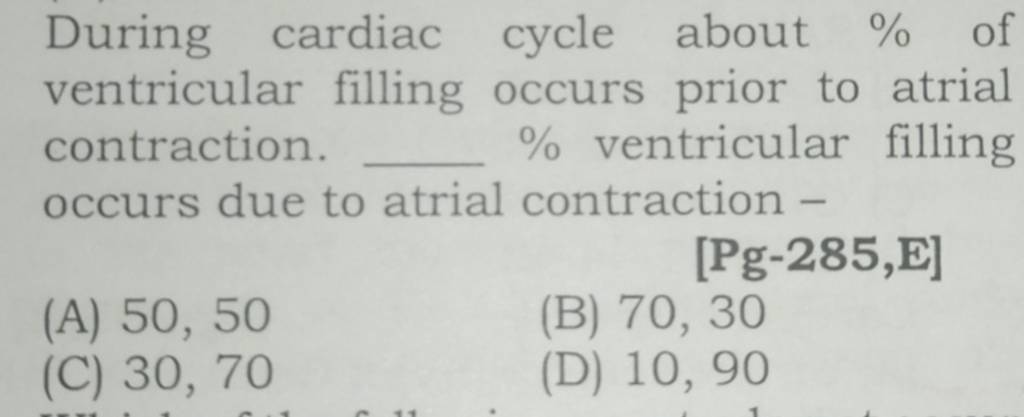 During cardiac cycle about % of ventricular filling occurs prior to atria..