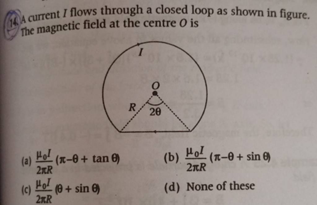 A current I flows through a closed loop as shown in figure. The magnetic..