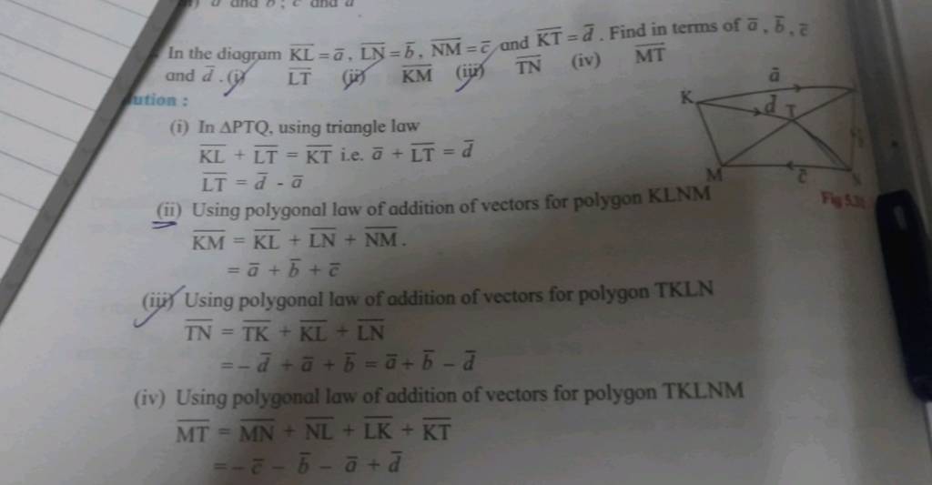 In the diagram KL=aˉ,LN=bˉ,NM=cˉ and KT=dˉ. Find in terms of aˉ,bˉ,cˉ and..