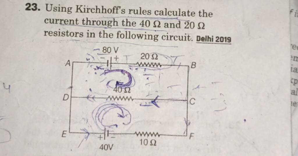 23 Using Kirchhoffs Rules Calculate The Current Through The 40Ω And 20Ω