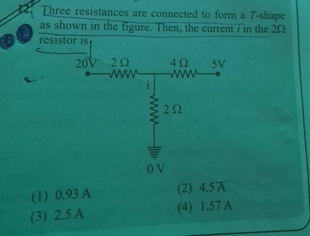 Three resistances are connected to form a T-shape as shown in the figure...