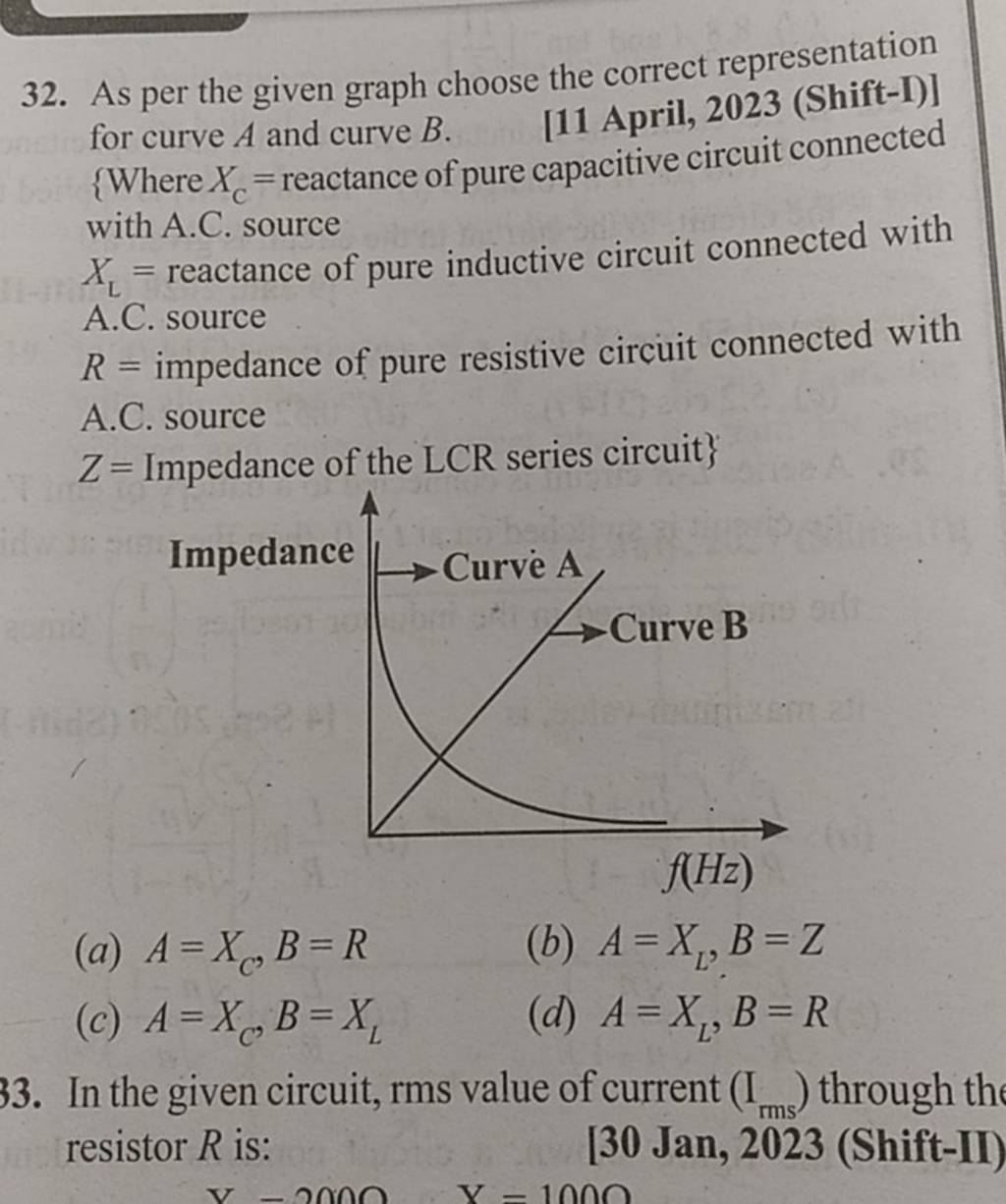 As Per The Given Graph Choose The Correct Representation For Curve A And