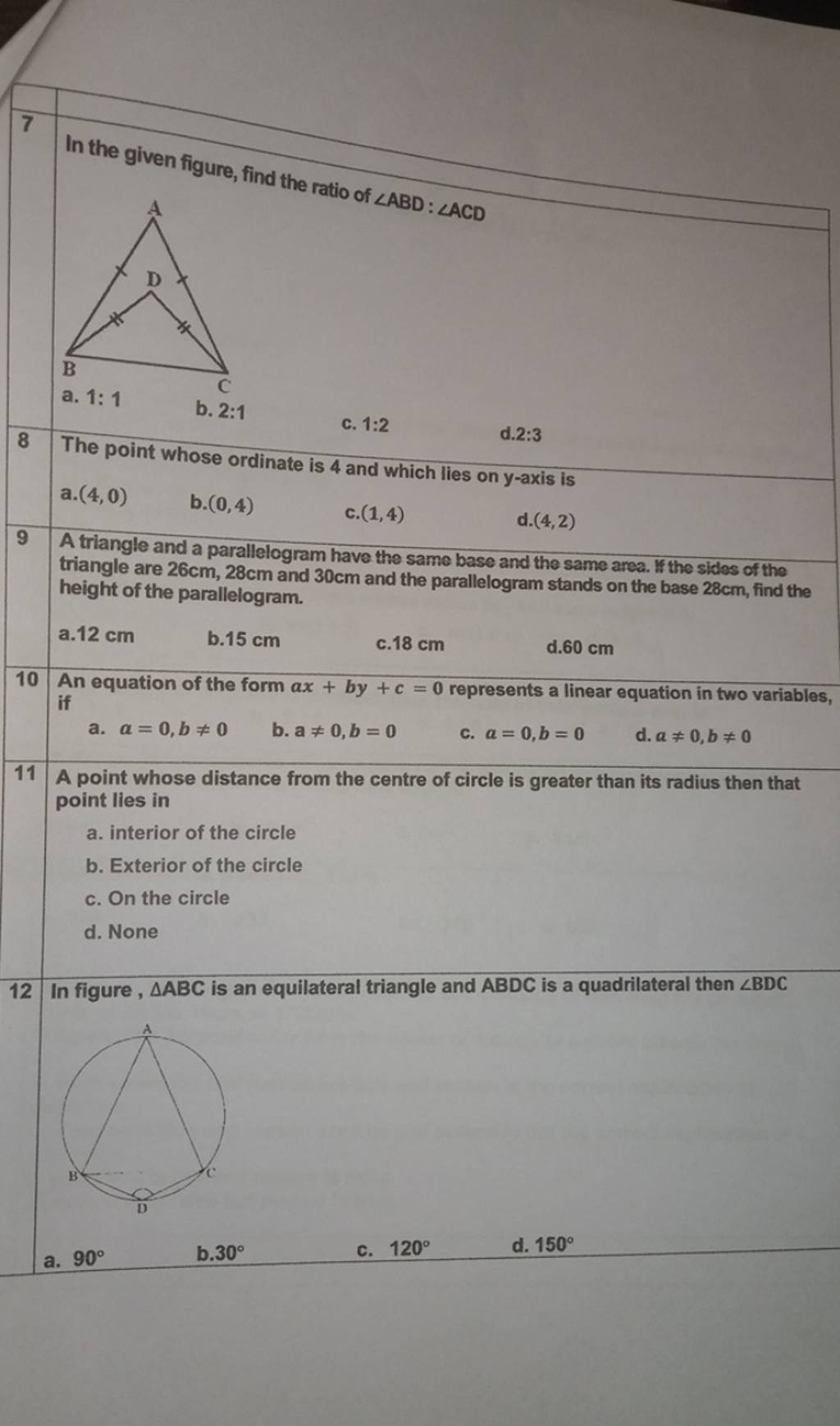 12 In Figure Abc Is An Equilateral Triangle And Abdc Is A Quadrilateral