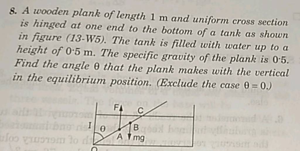 8. A wooden plank of length 1 m and uniform cross section is hinged at on..