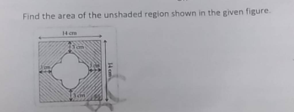 Find the area of the unshaded region shown in the given figure. | Filo