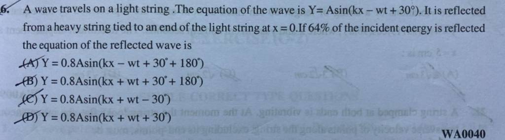 A Wave Travels On A Light String The Equation Of The Wave Is Y Asin Kx−w